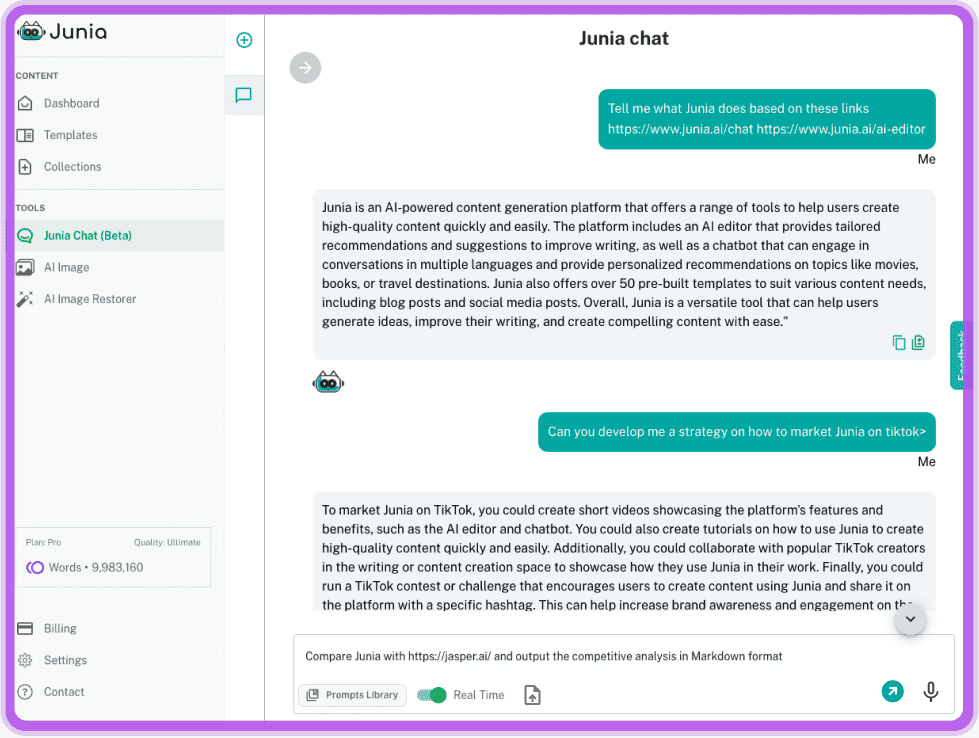 Junia AI Chat - The best ChatGPT Alternative with GPT-4